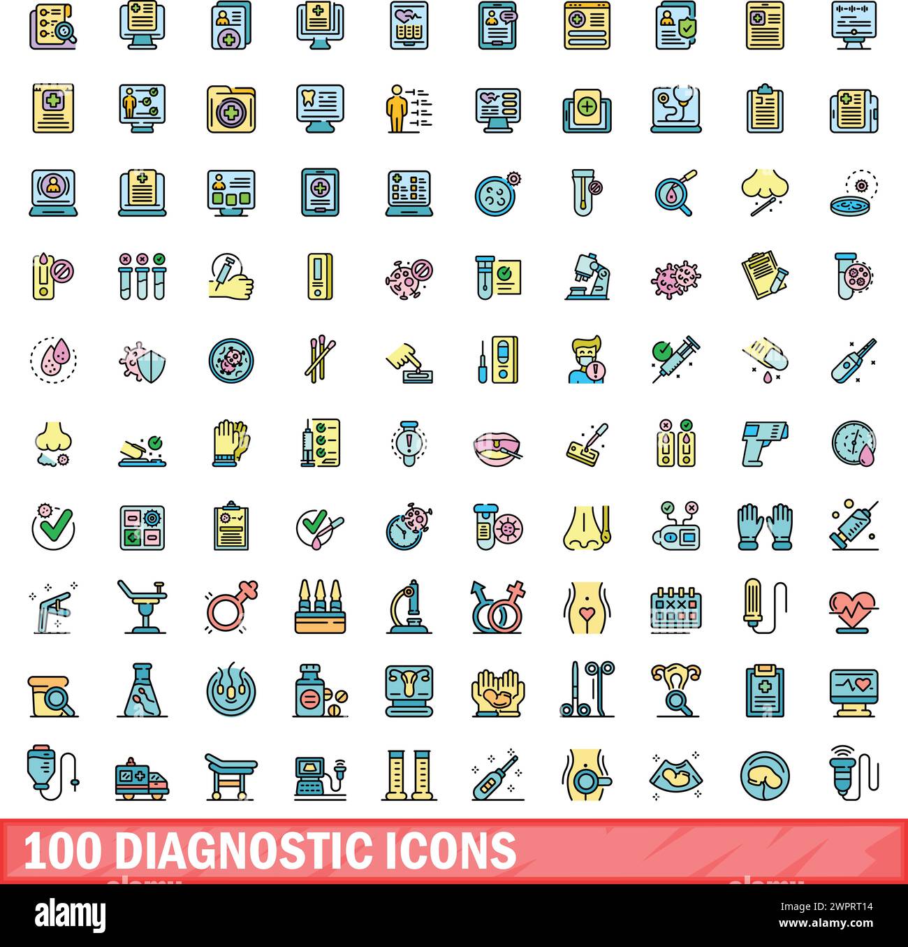 100 diagnostic icons set. Color line set of diagnostic vector icons ...
