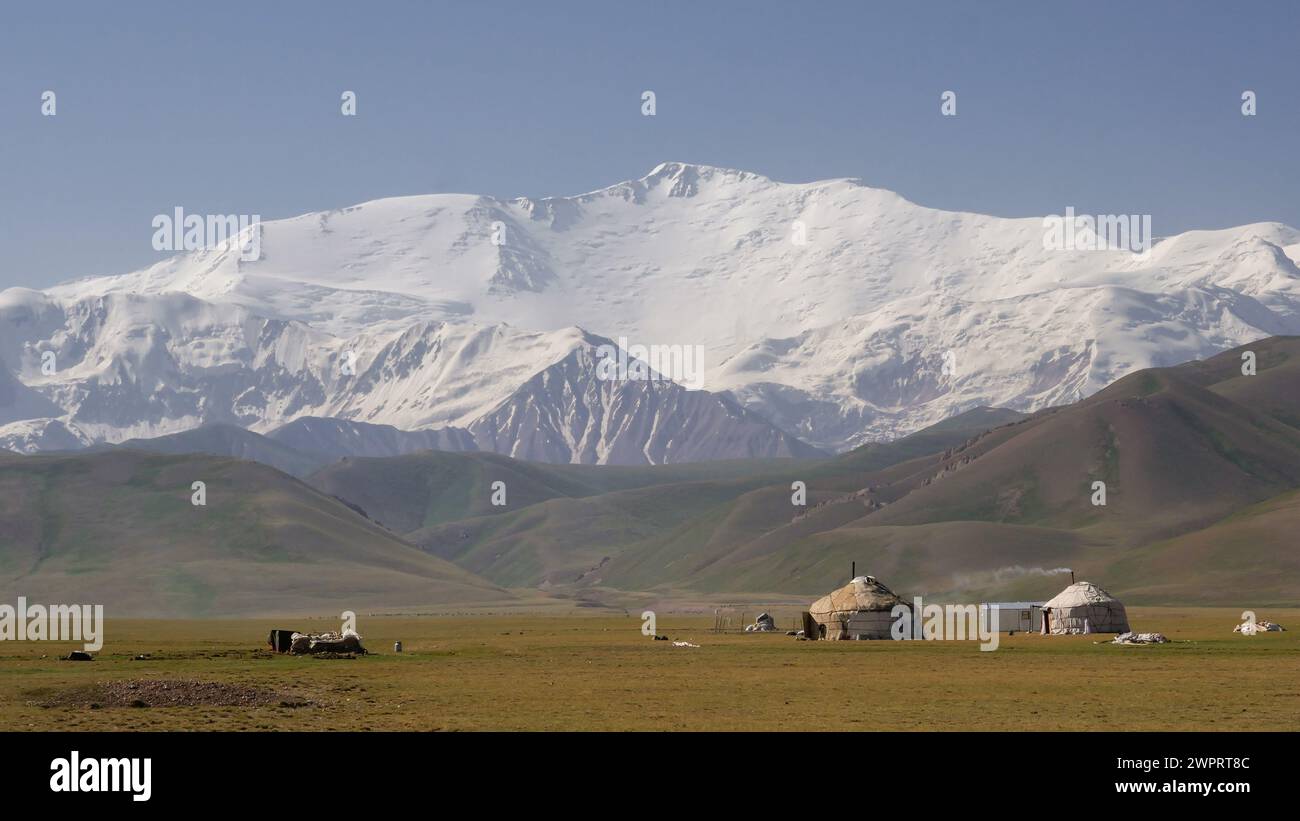 Scenic landscape view of Lenin Peak aka Ibn Sina peak in the Trans-Alay ...