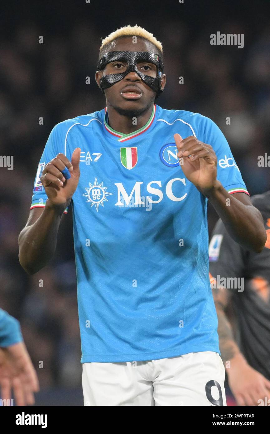 Napoli, Italy, 8 March, 2024 Victor Osimen of SSC Napoli gestures ...