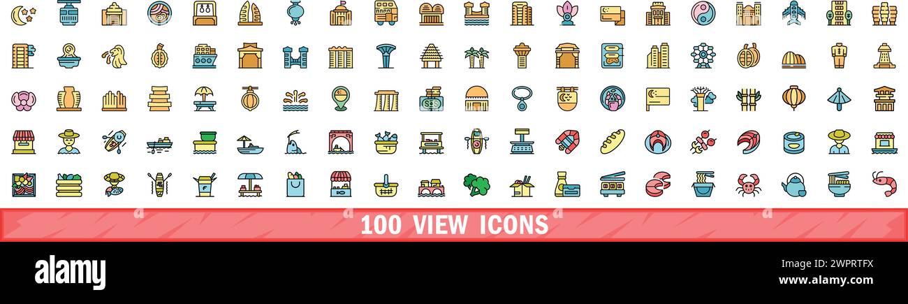 100 view icons set. Color line set of view vector icons thin line color ...