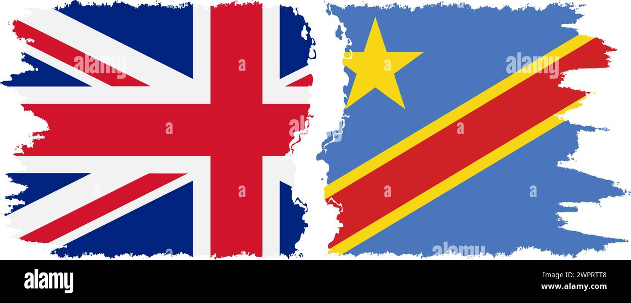 Congo - Kinshasa and United Kingdom grunge flags connection, vector ...