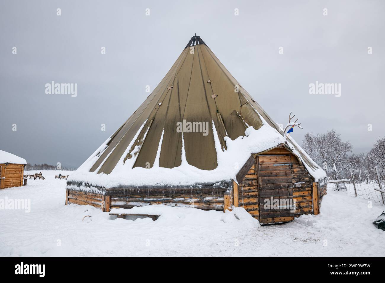 Saami building made of wood and tent canvas near Tromso, northern ...