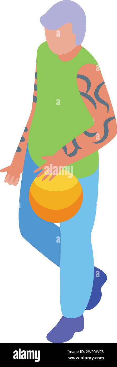 Freak tattoos figure icon isometric vector. Senior person. Old biker ...