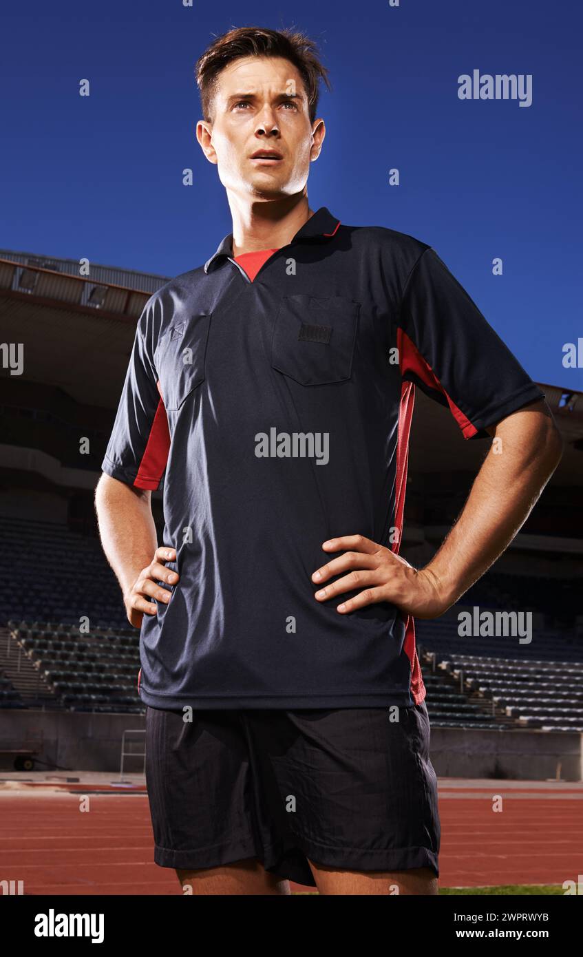 Man, sports and confident soccer player in stadium, athlete and ...