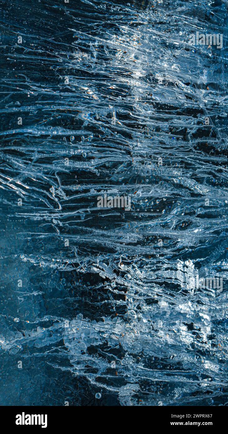 Details from the inside of a ice cube taken from a frozen lake Stock ...