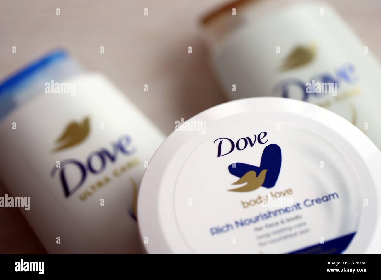KYIV, UKRAINE - FEBRUARY 27, 2024 Production of Dove is a personal care ...