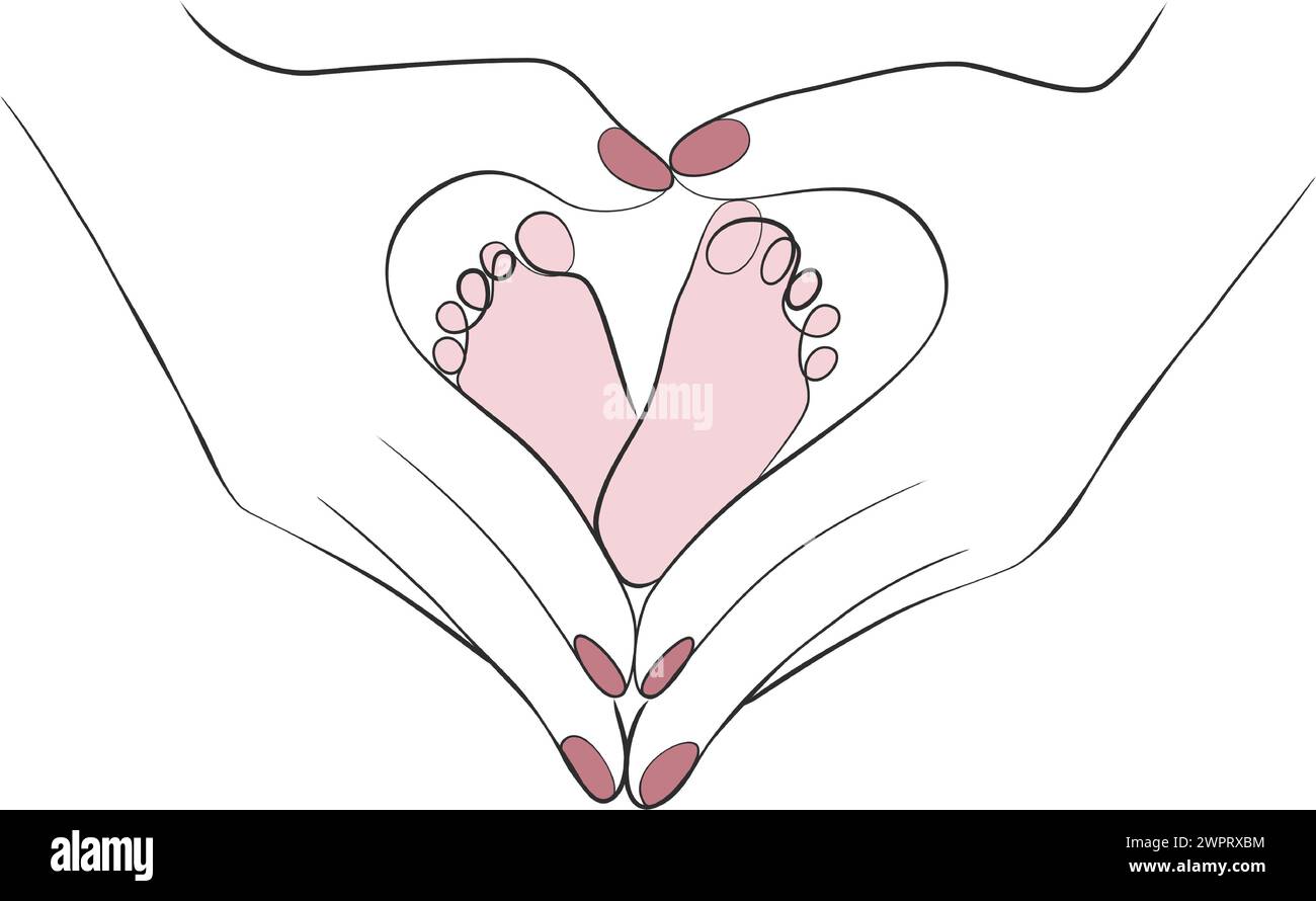 Baby feet with mother's hand in heart shape lineart Stock Vector Image ...