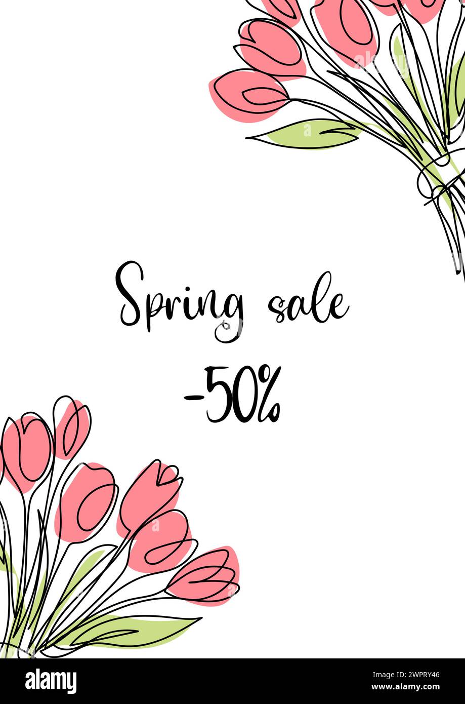Spring sale lineart , line, discounts, banner, poster, advertisement ...