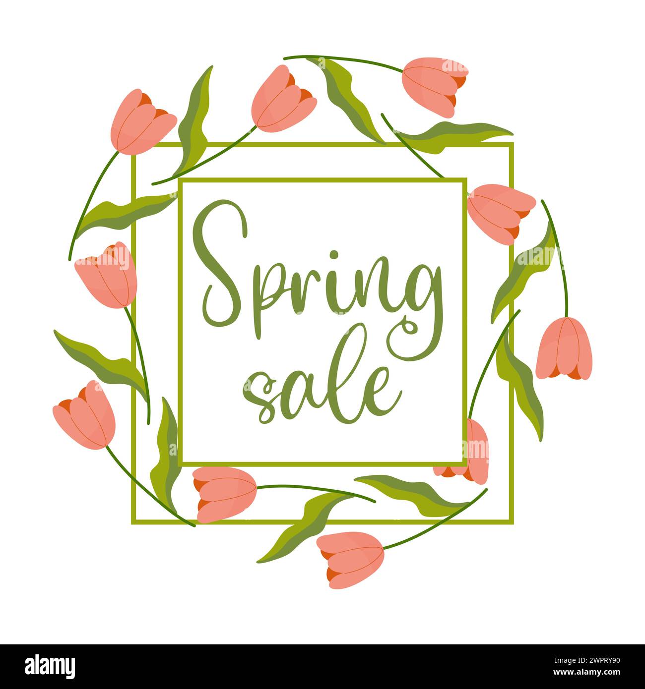 Spring sale, frame with floral border with lettering and different ...