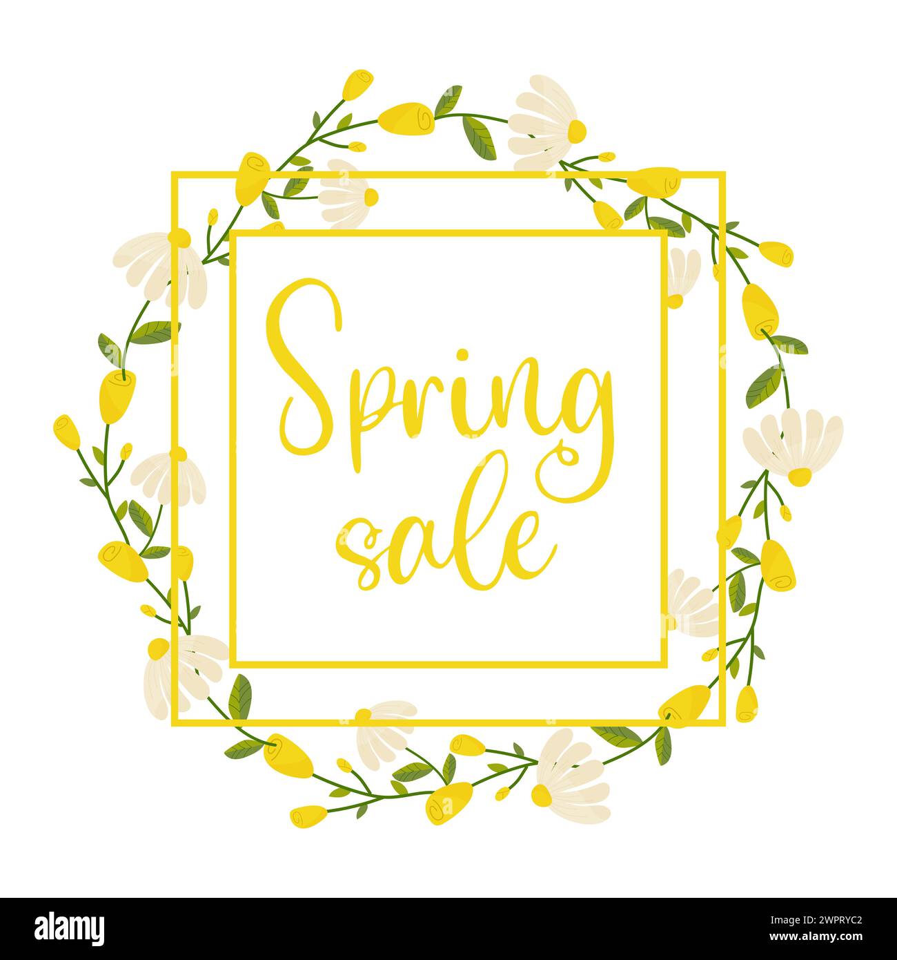 Spring sale, frame with floral border with lettering and different ...
