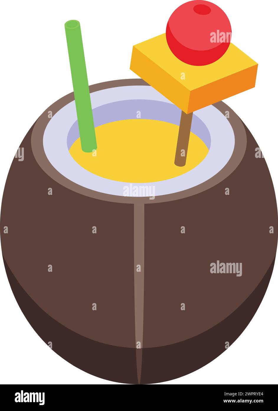 Coconut alcoholic cocktail icon isometric vector. Vodka lime. Glass ice ...