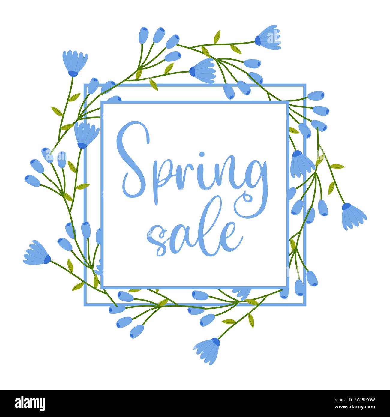 Spring sale, frame with floral border with lettering and different ...