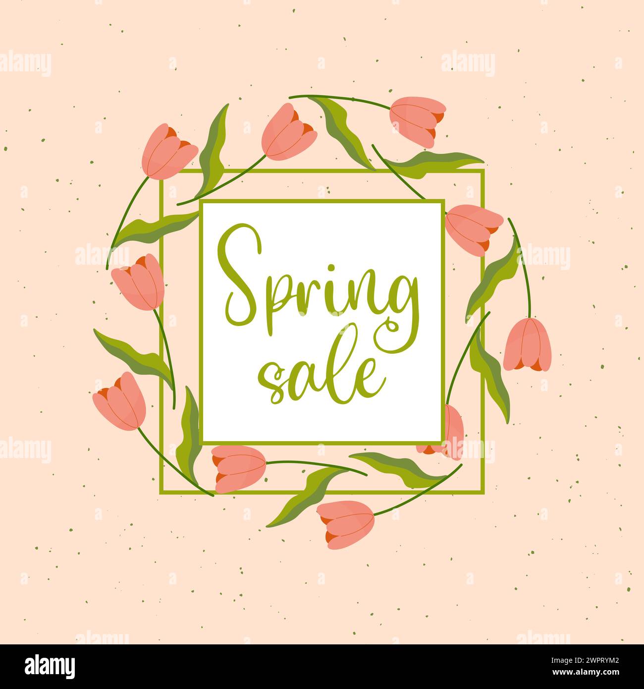 Spring sale, frame with floral border with lettering and different ...