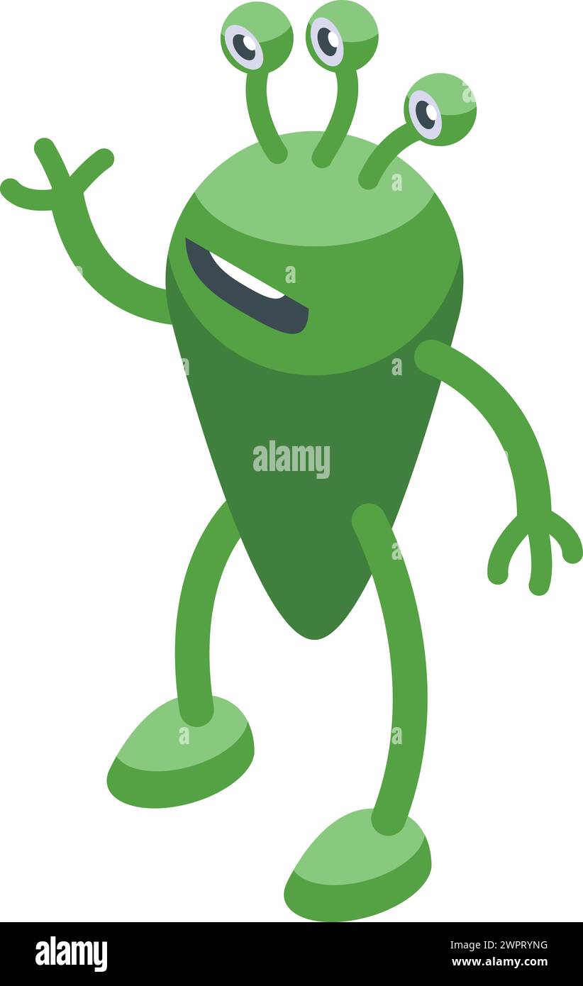 Green alien color icon isometric vector. Creature animal. Monster tooth ...