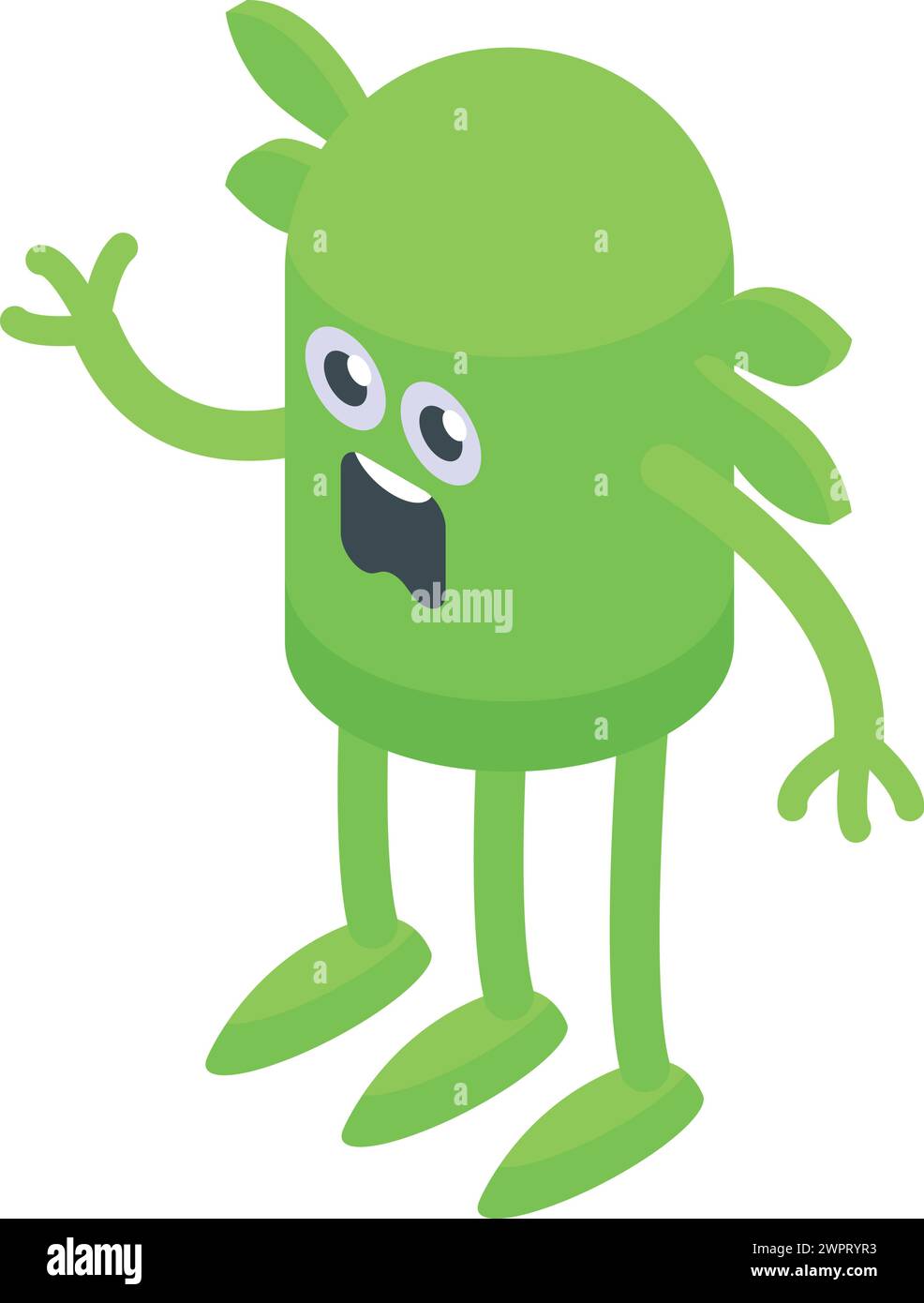 Green Three Leg Monster Icon Isometric Vector Troll Gremlin Smile
