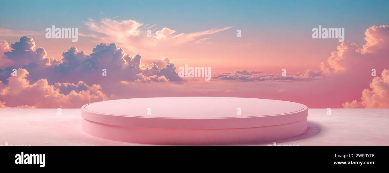 Product presentation. rosy platform under calm evening sky, product ...