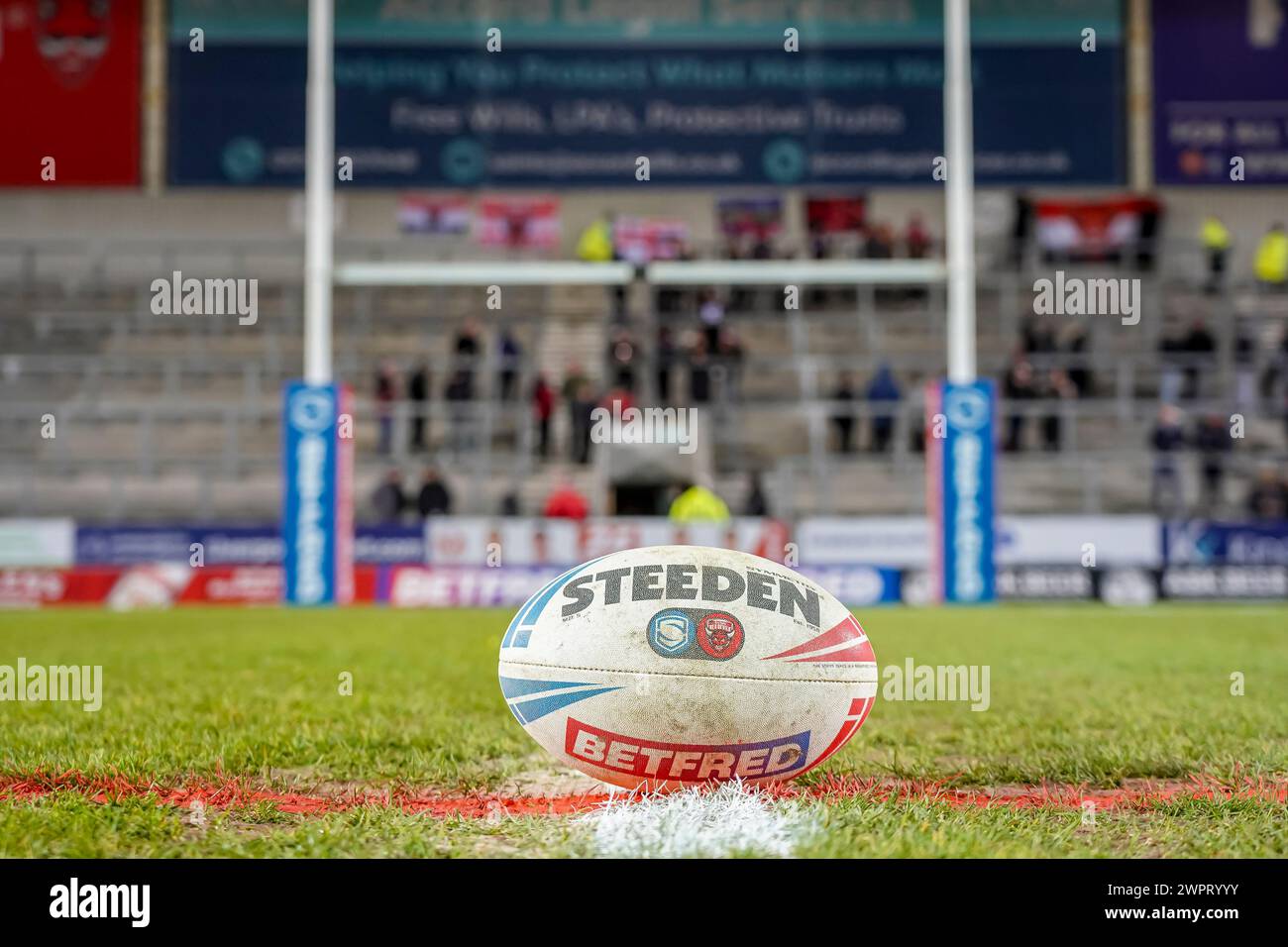 Ball in front of the posts pre game. St Helens Vs Salford Red Devils ...