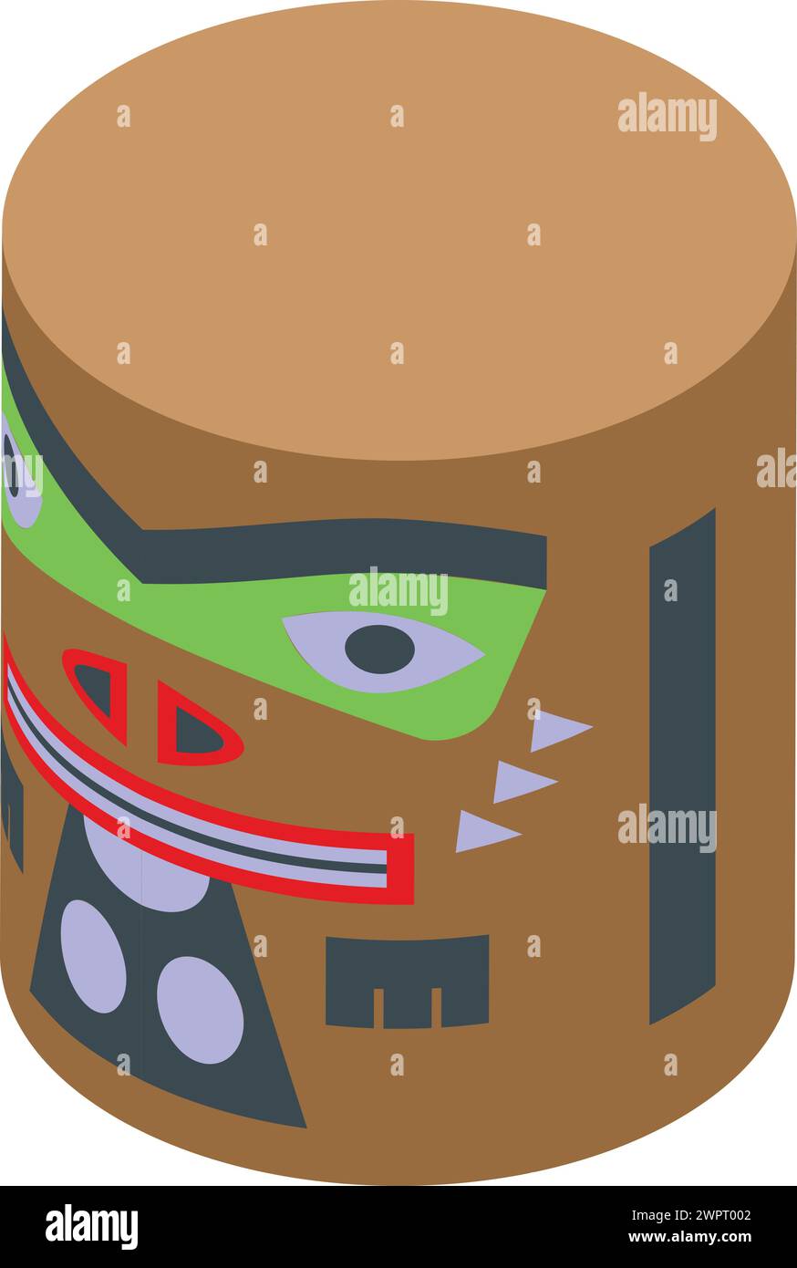 Wooden totem icon isometric vector. Island animal. Summer face shaman ...