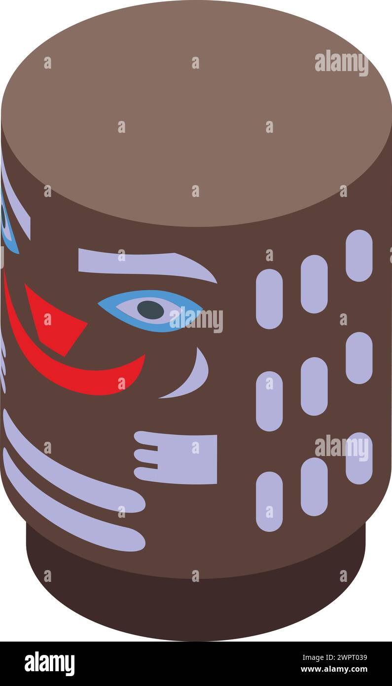 Native totem icon isometric vector. Monument maya idol. Shaman mask ...