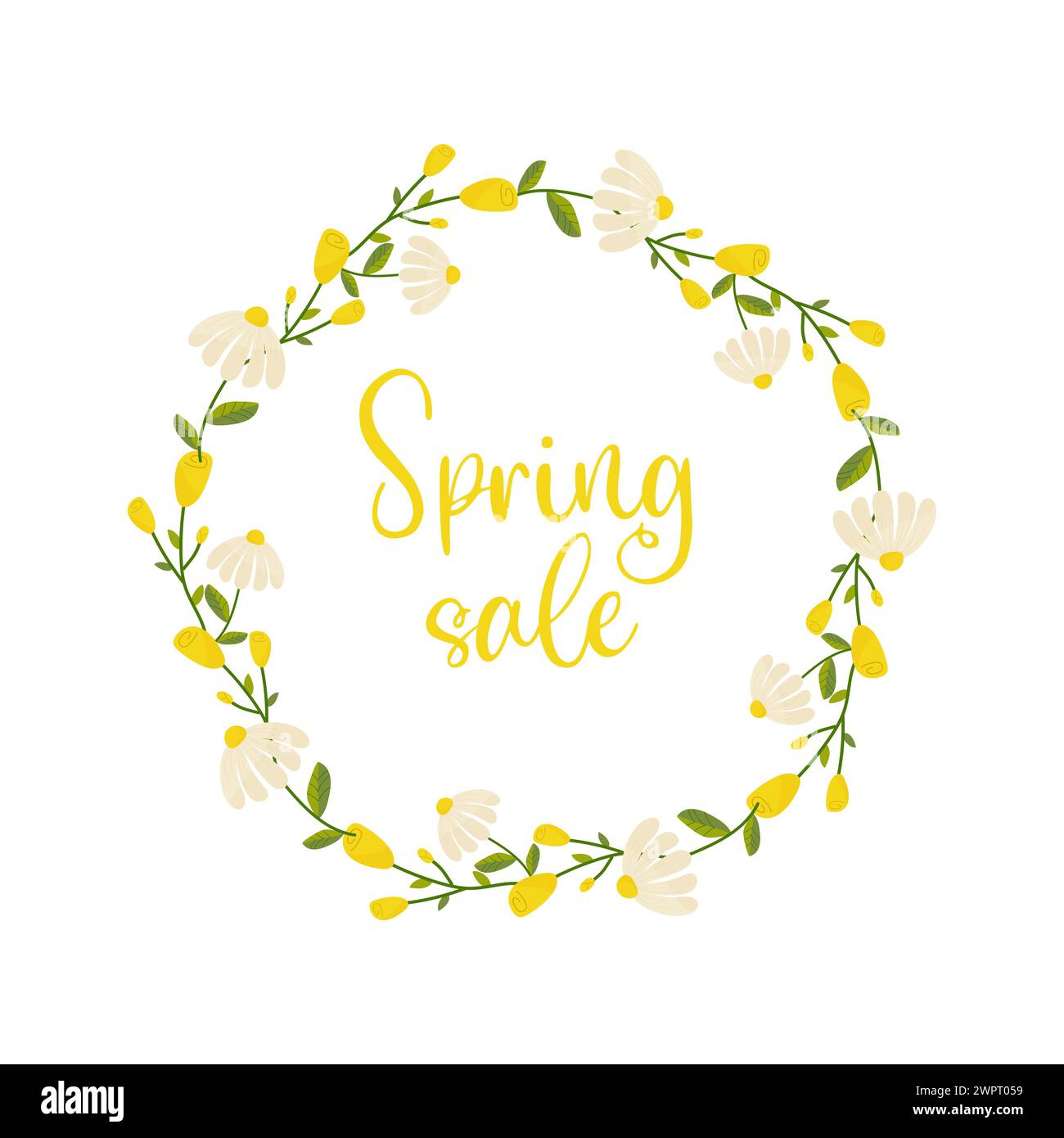 Spring sale, frame with floral border with lettering and different ...