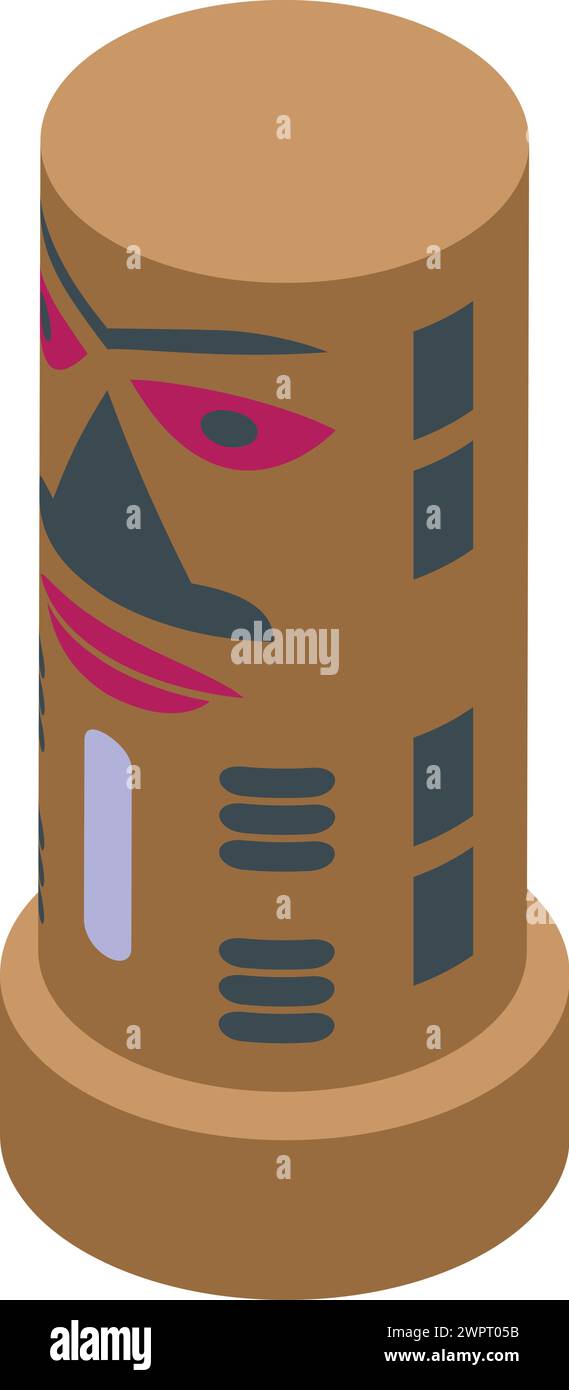 Wooden totem icon isometric vector. Inca statue tribal. Wood pole tiki ...