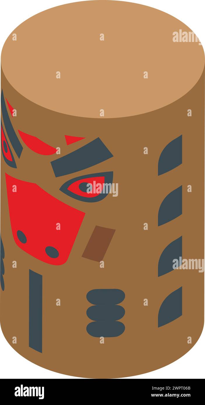 Wooden aztec totem icon isometric vector. Alaska native. Tribal ancient ...