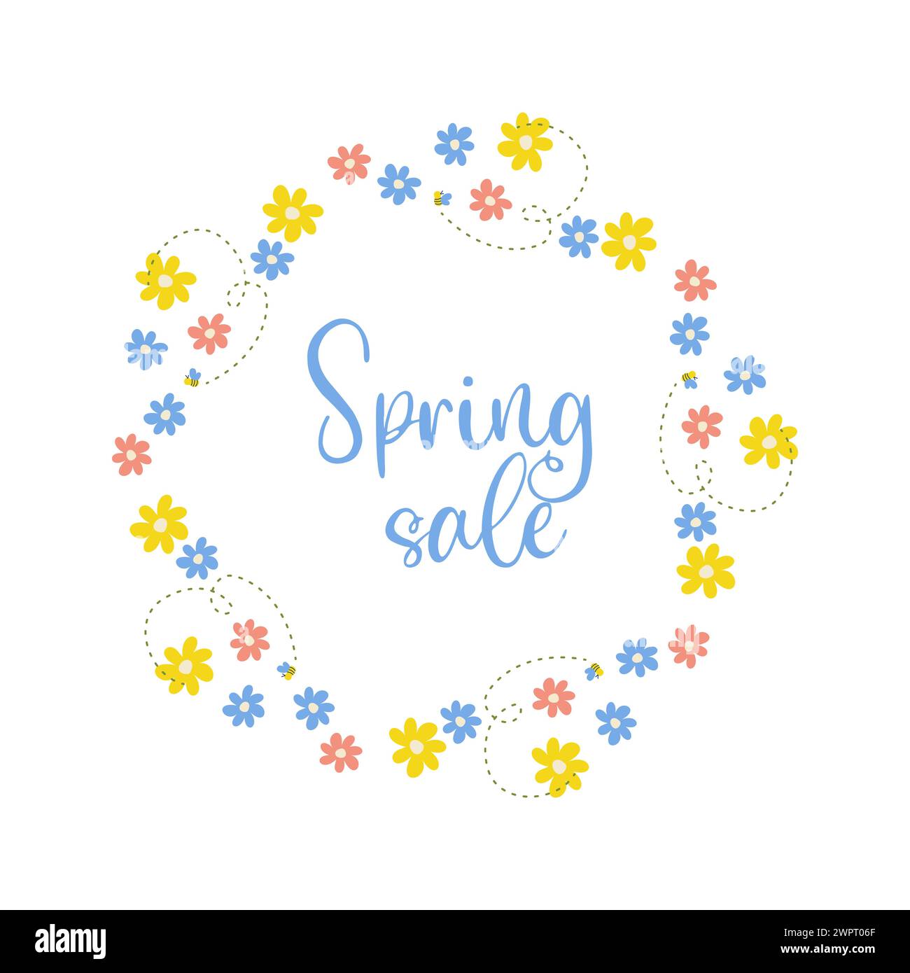Spring sale, frame with floral border with lettering and different ...