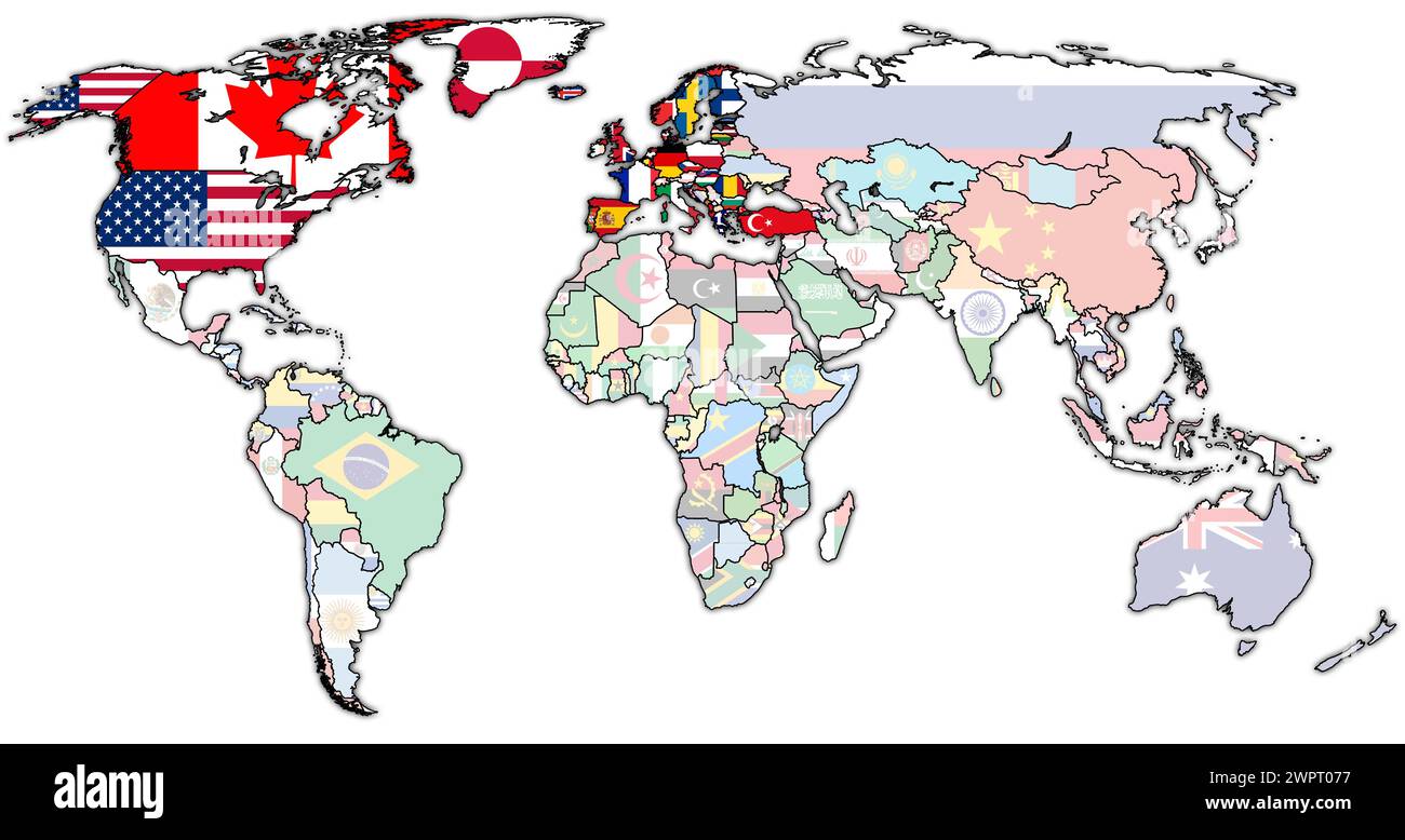 NATO territory on world map in 2024 with national flags Stock Photo - Alamy