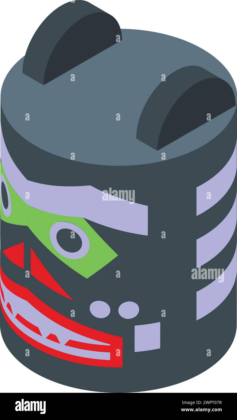 Black color totem icon isometric vector. Monument native. Inca statue ...