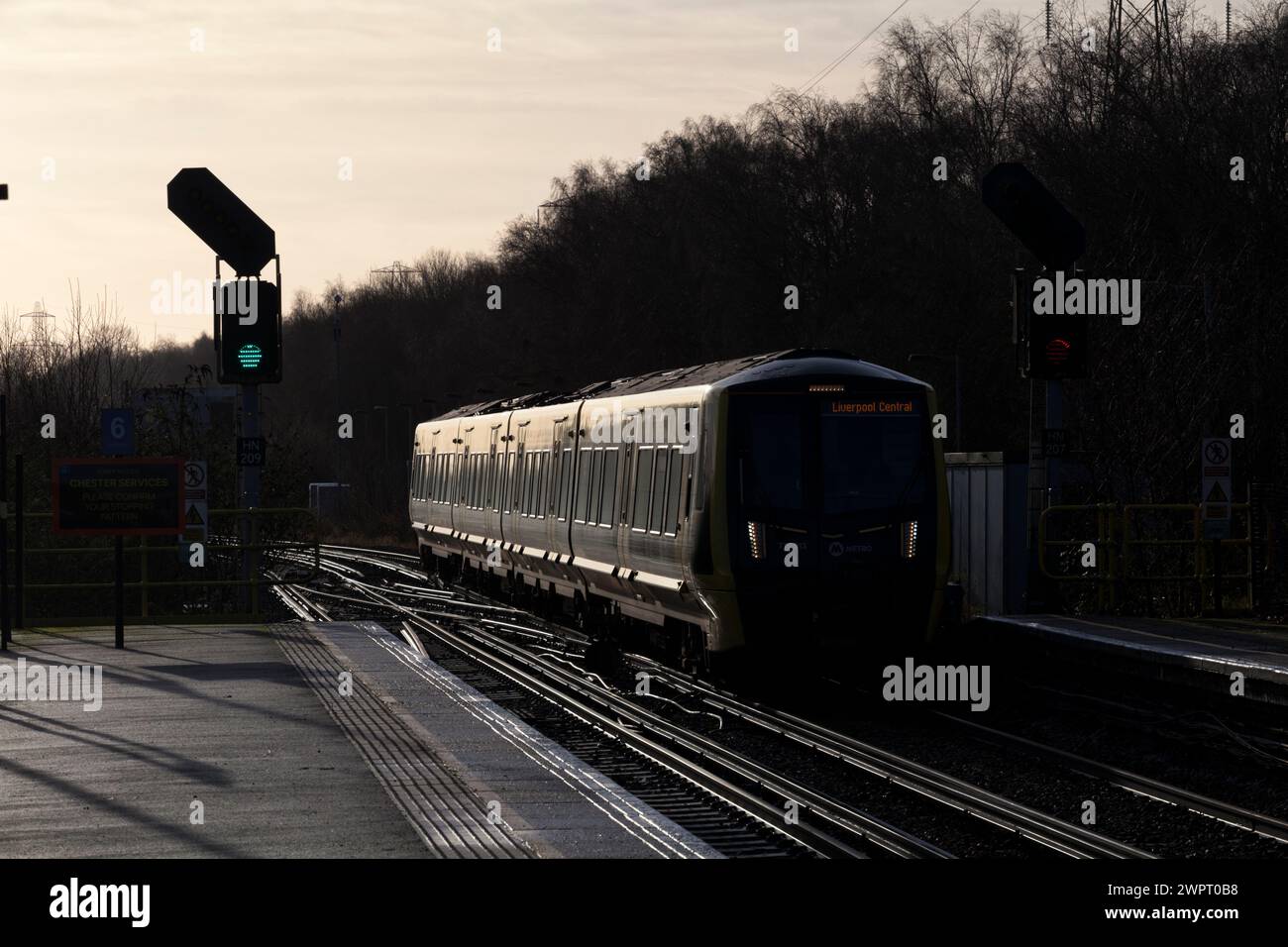 Merseyrail Stadler class 777 electric train 777013 arriving at Hooton ...