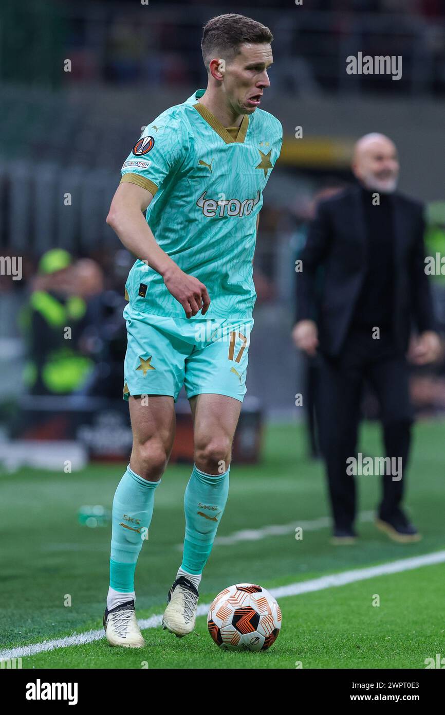 Milan, Italy. 07th Mar, 2024. Lukas Provod of SK Slavia Praha seen in ...
