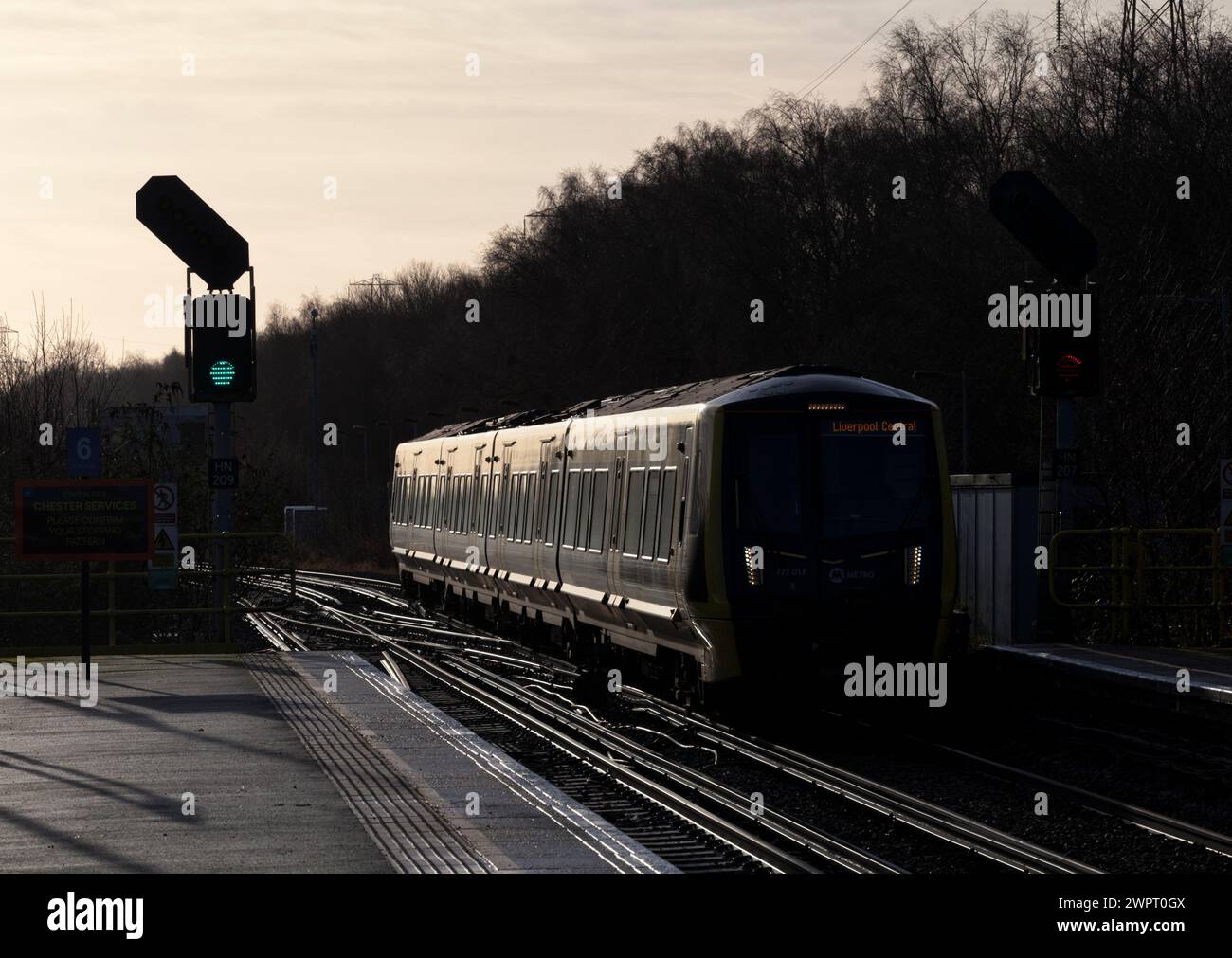 Merseyrail Stadler class 777 electric train 777013 arriving at Hooton ...
