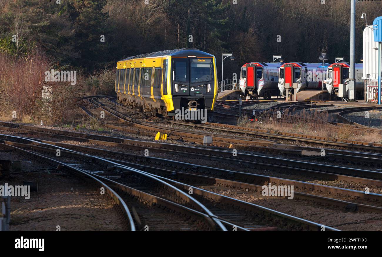 Merseyrail Stadler class 777 3rd rail electric train 777023 at Chester ...