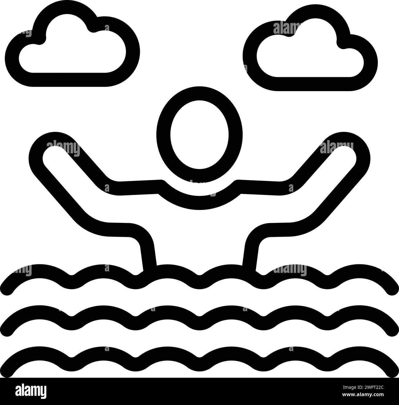 Swimmer In Dangerous Icon Outline Vector Sharks Assault Surfing Area Caution Stock Vector
