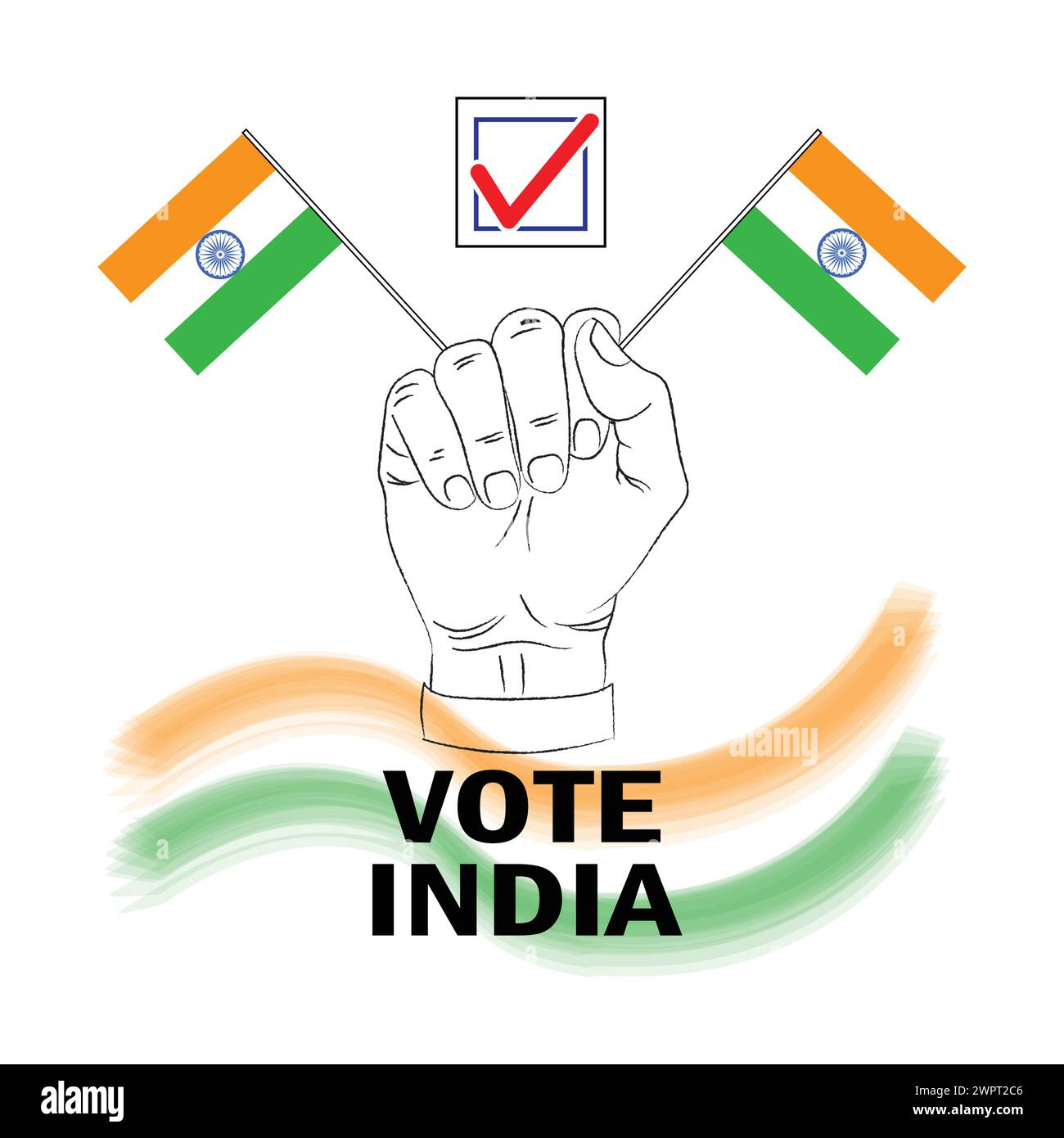 Vote India banner with hand fist showing voter's power, tricolor flag ...