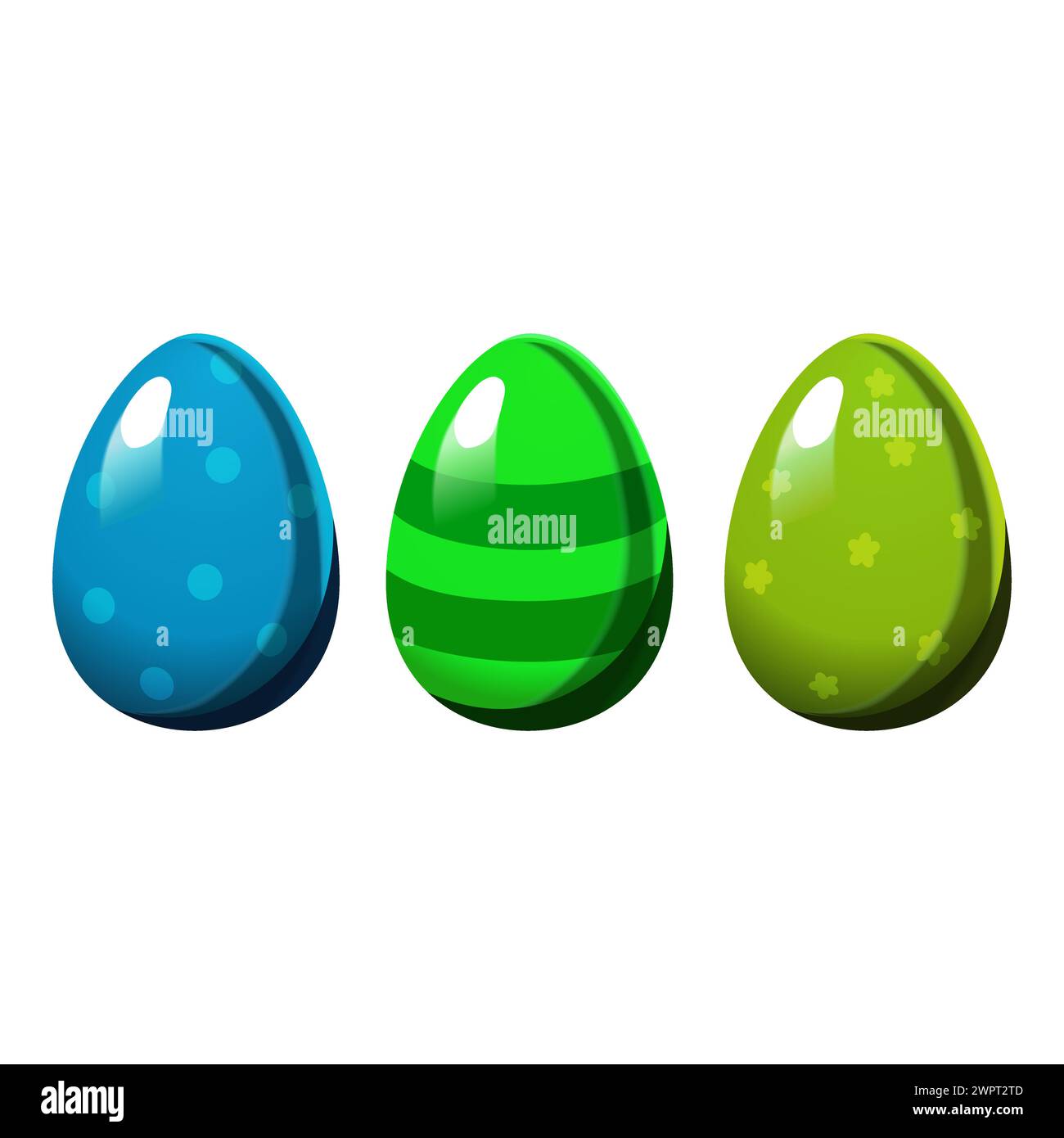 Green and blue Easter striped egg and egg with polka dots isolated on ...