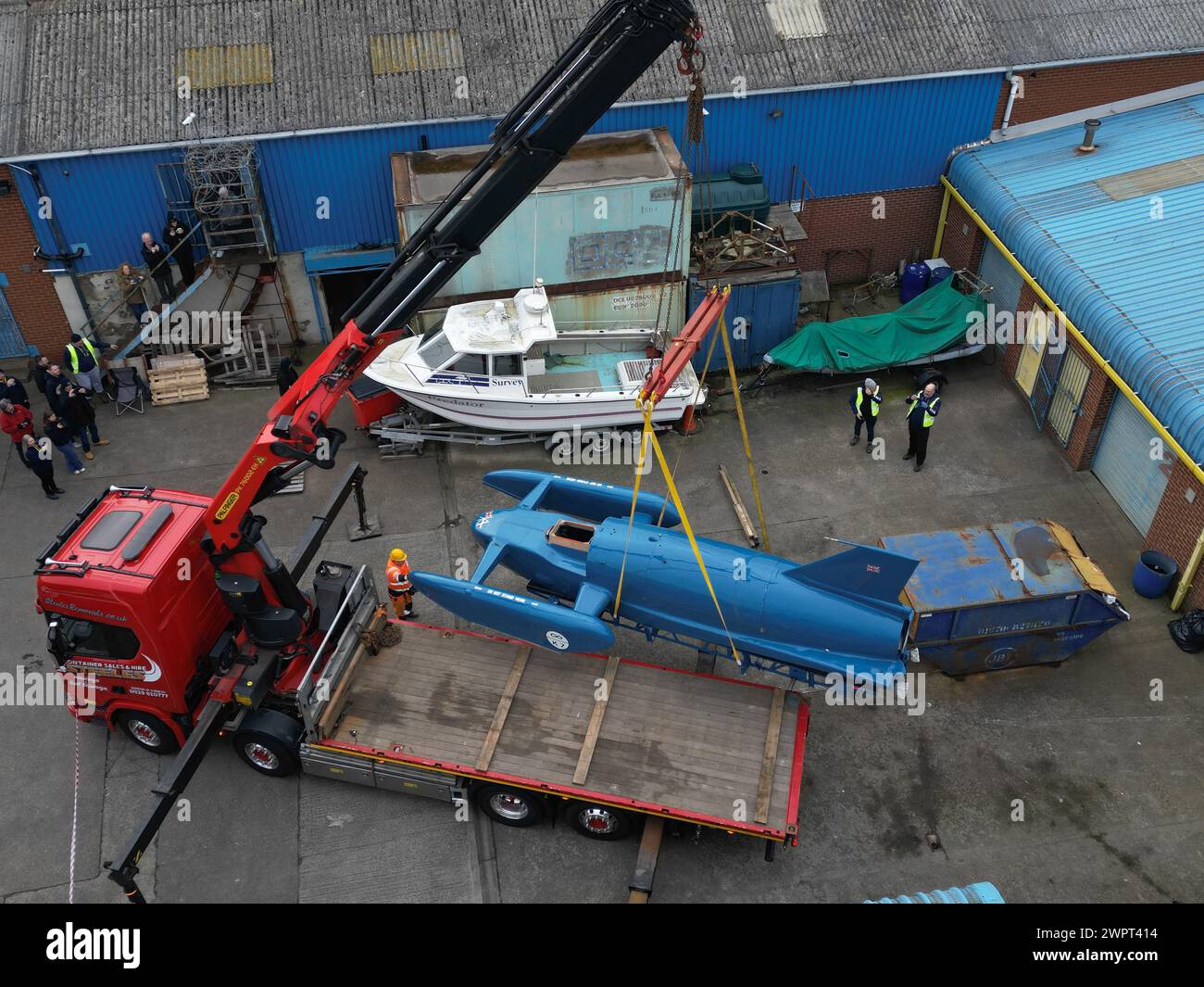 The restored hydroplane boat, Bluebird K7 is loaded onto a lorry in ...