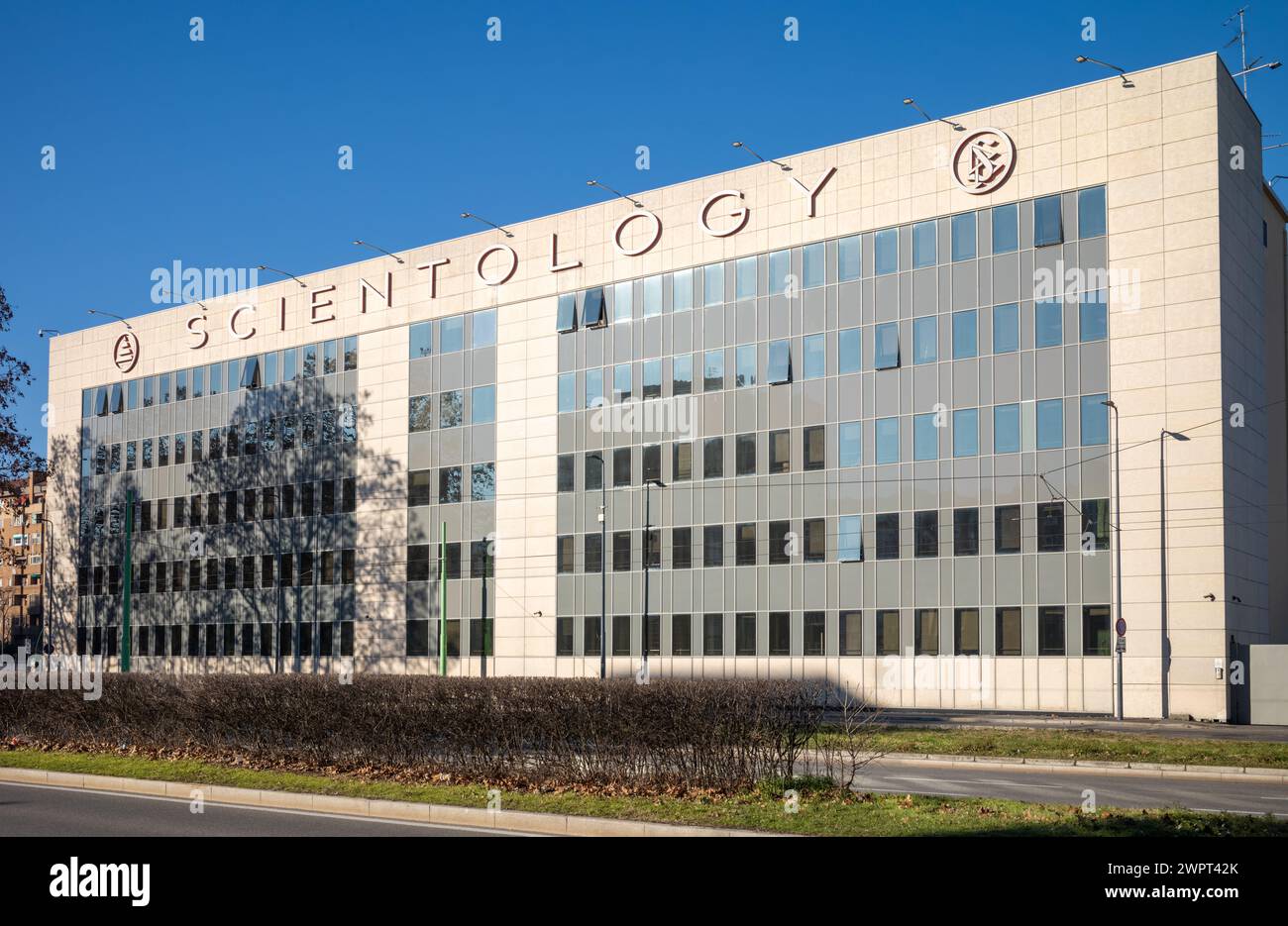 The exterior of the modern Church of Scientology in Milan, Italy Stock ...