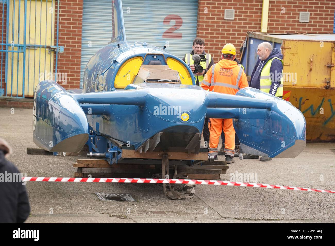 The restored hydroplane boat, Bluebird K7 before it is loaded onto a ...