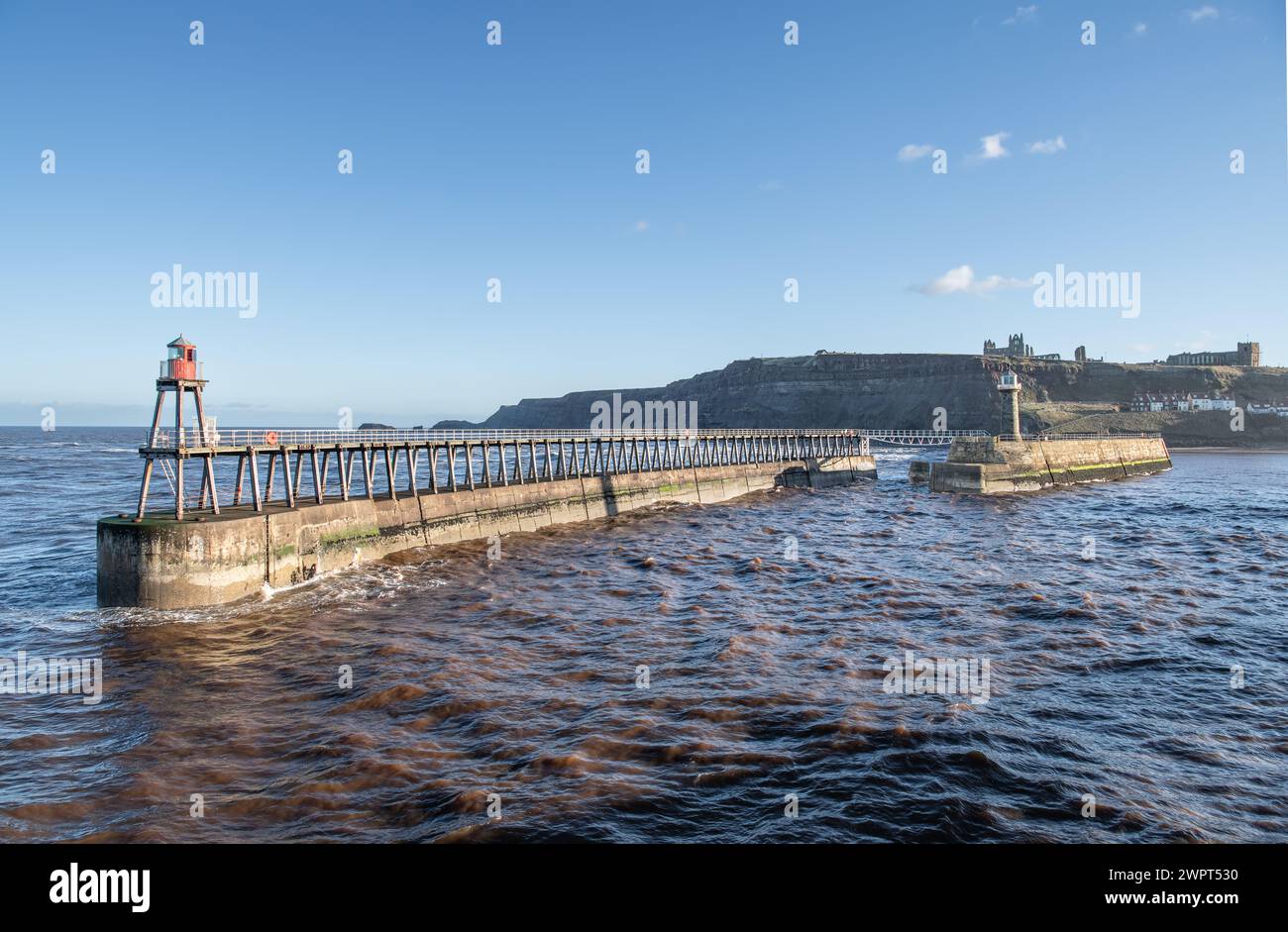 East Pier harbour entrance light and mini lighthouse from the West Pier ...