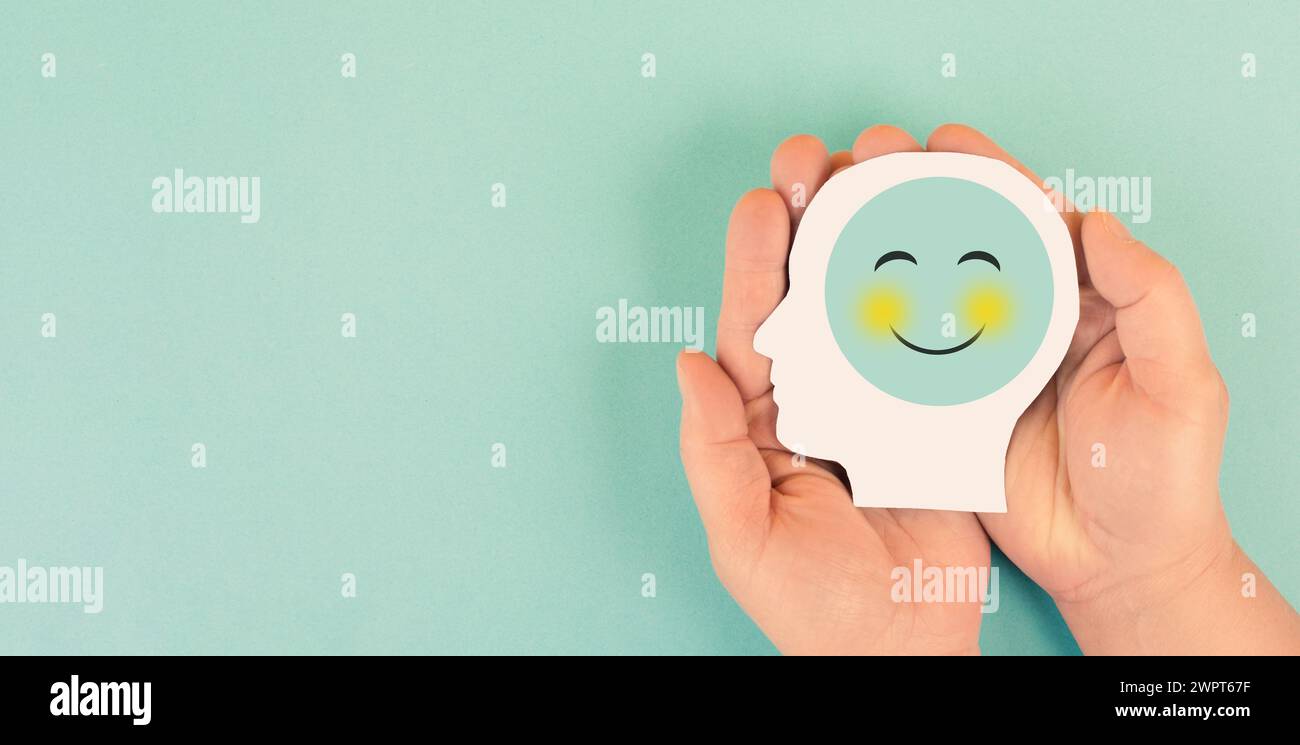 Happy smiling face, mental health concept, positive thinking and ...