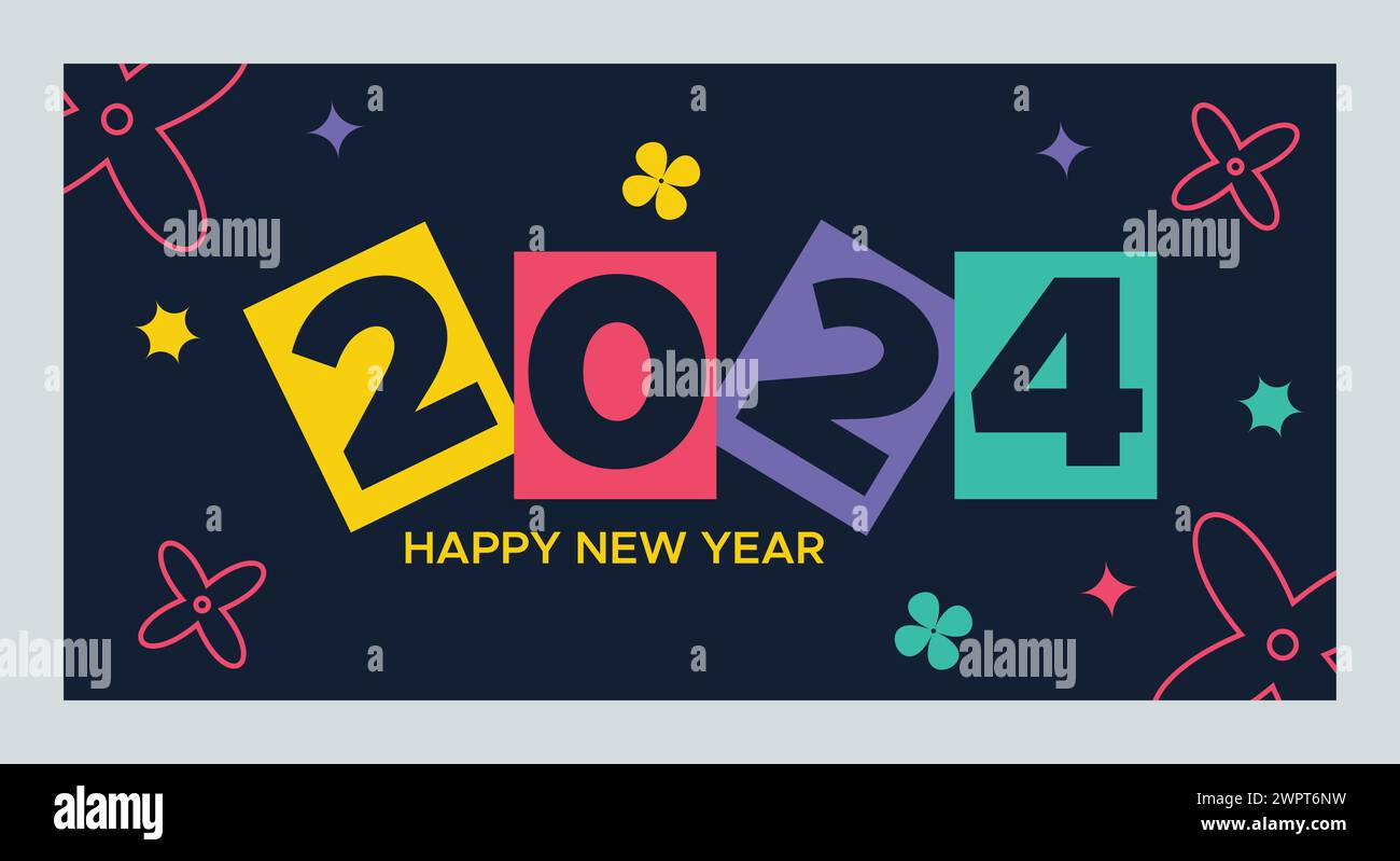Happy New Year 2024 with colorful Minimalistic trendy design. New Year ...