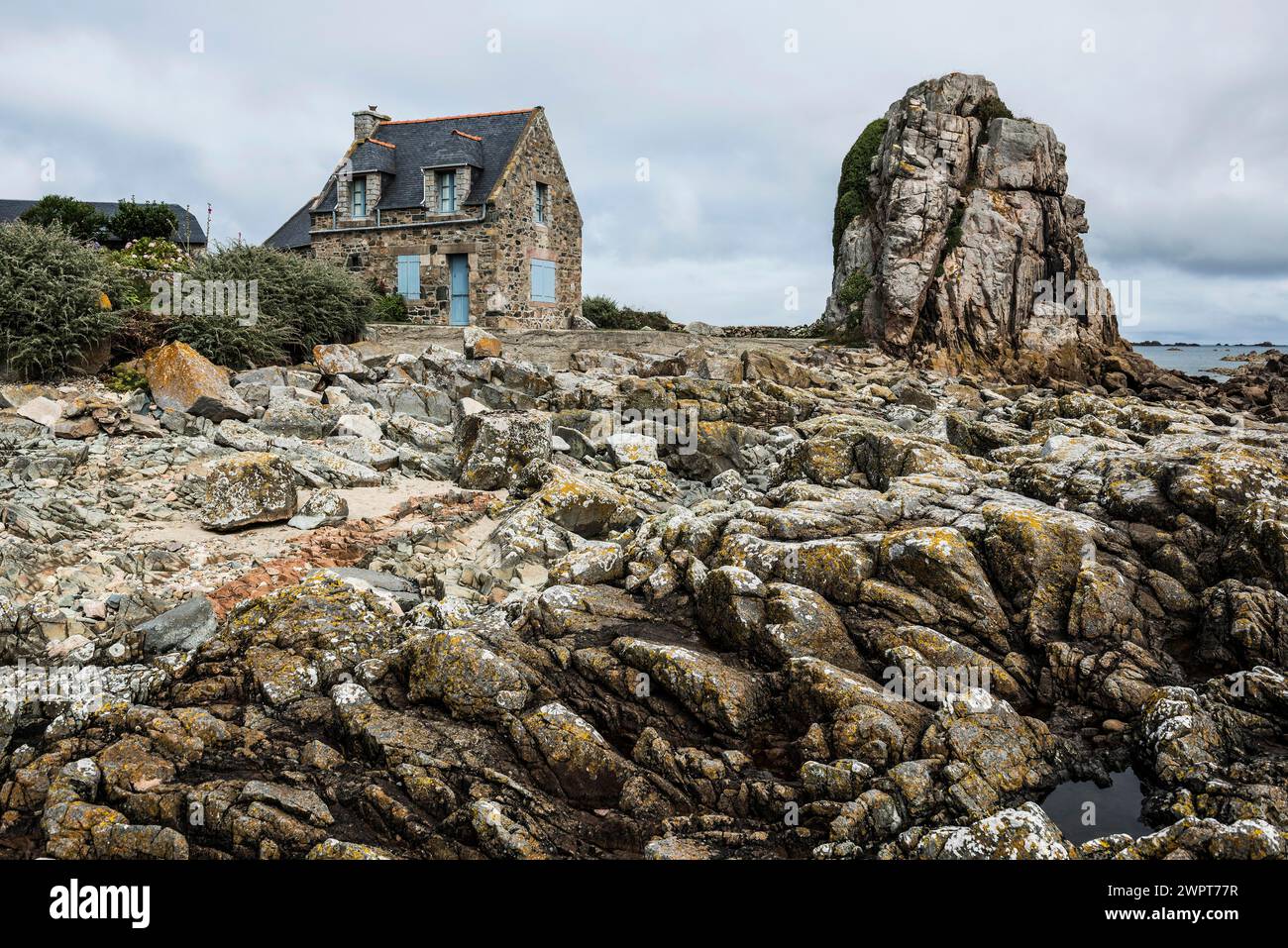 Houses and granite rocks, Plougrescant, Cote de Granit Rose, Cotes d ...