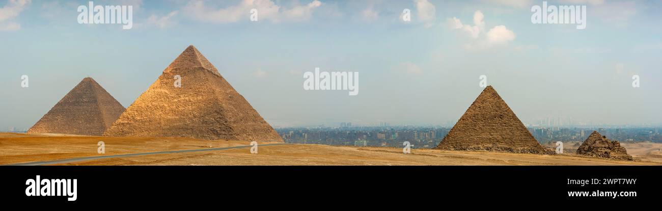 Pyramids of Giza, desert, wonder of the world, building, panorama ...