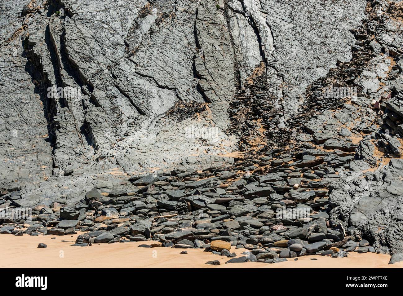 Rock strata on the Portuguese Atlantic coast, geology, grey, rock ...