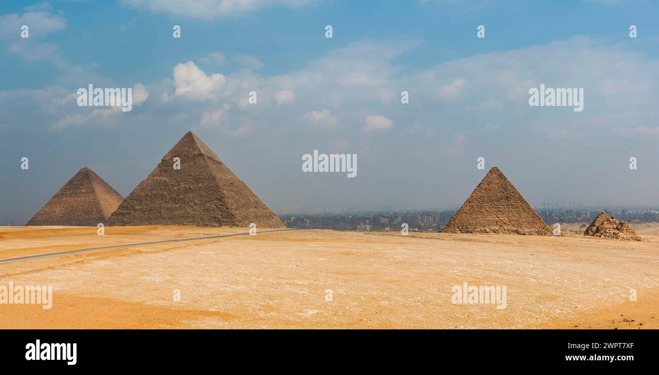 Pyramids of Giza, desert, wonder of the world, building, panorama ...