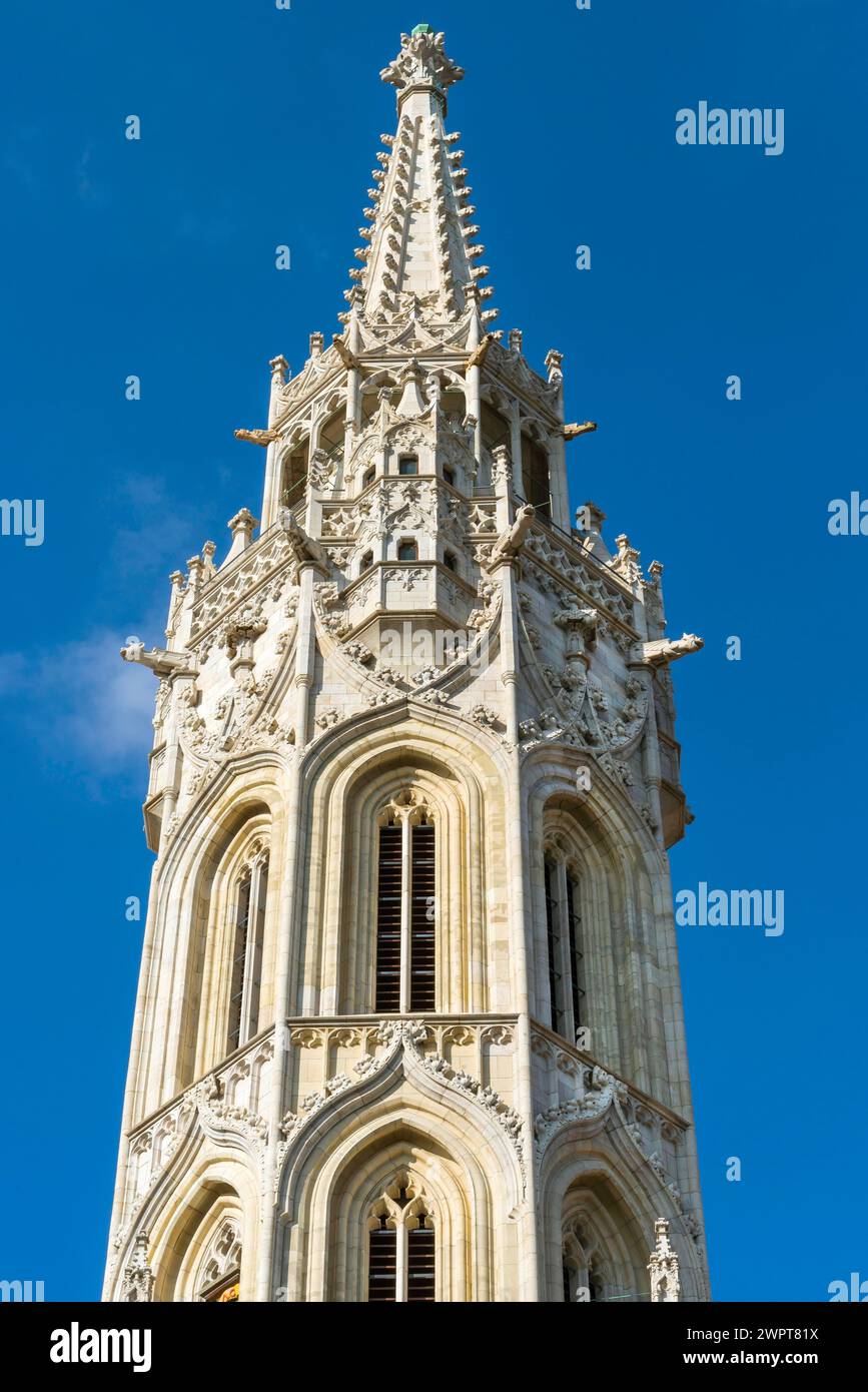Matthias Church spire in Fisherman's Bastion, Trinity Square, city trip ...