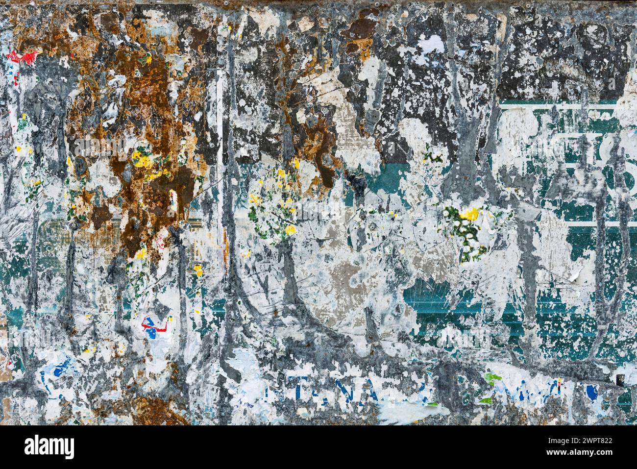 Old texture of a billboard, paper, colourful, torn, torn, texture ...