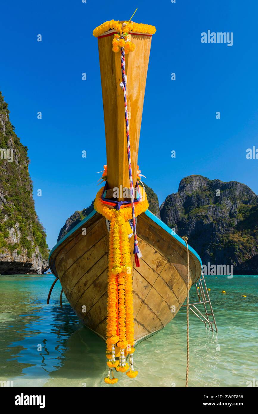 Longtail boat at Maya Bay, boat, wooden boat, ferry boat, ferry ...