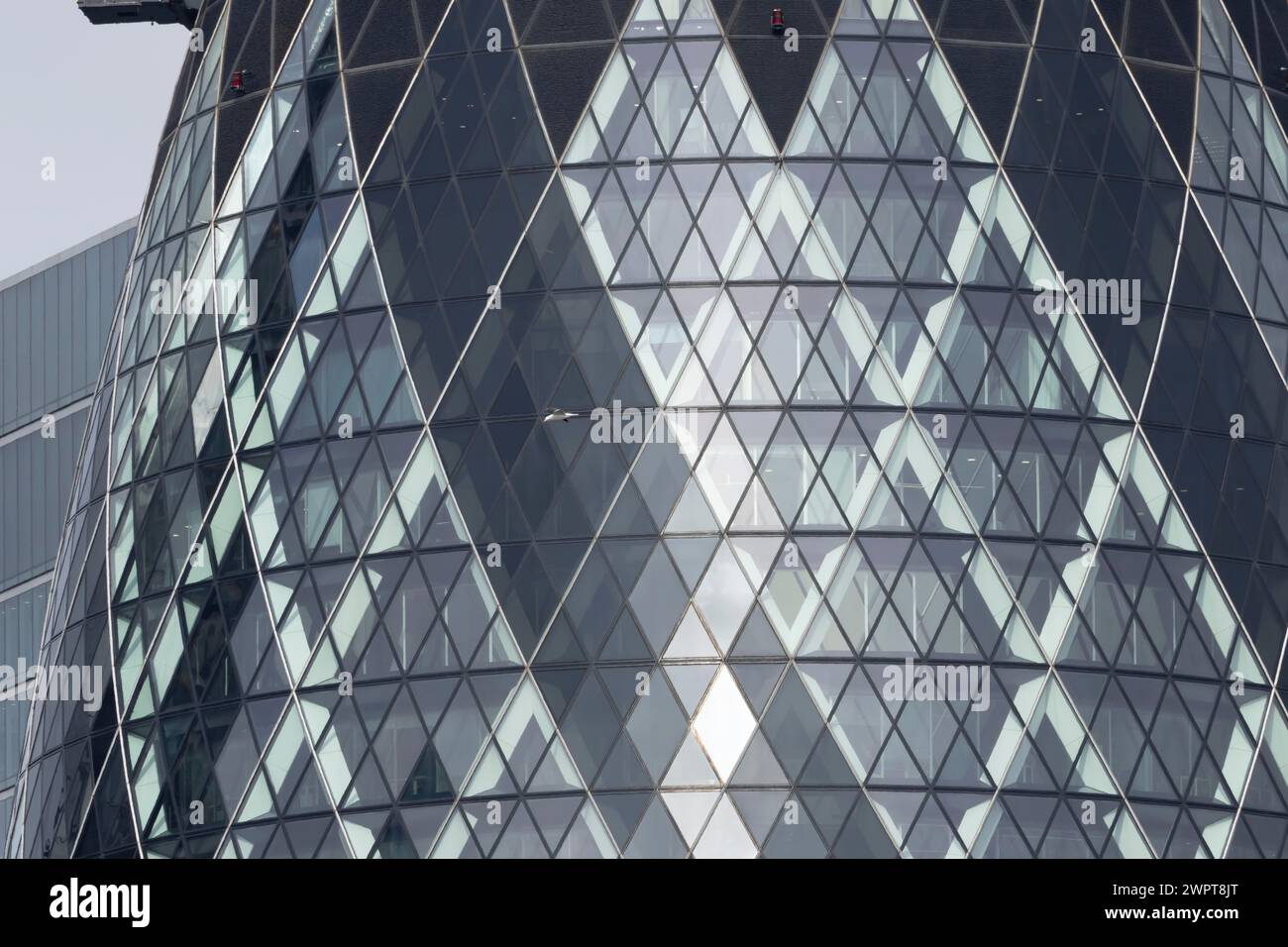 The Gherkin skyscraper building close up of window details with a ...